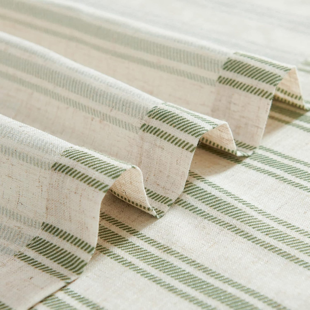 FETLOD Striped Linen Kitchen Curtains 45 Inch Cafe Tier Curtains Balanced Stripe Farmhouse Small ...